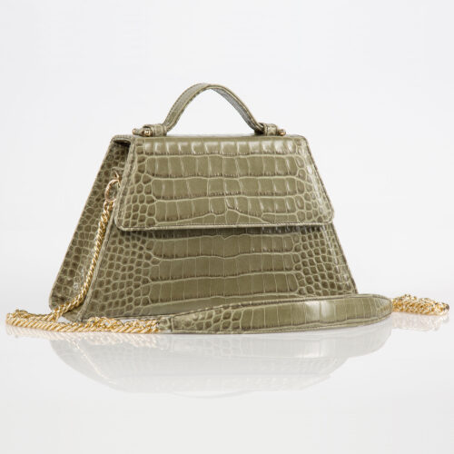 ‘Lena’ Hand-Embroidered Grey Croc-Effect Top-Handle Leather Bag – Chrysi Z.