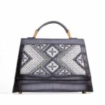 ‘Lena’ Hand-Embroidered Grey Croc-Effect Top-Handle Leather Bag – Chrysi Z.